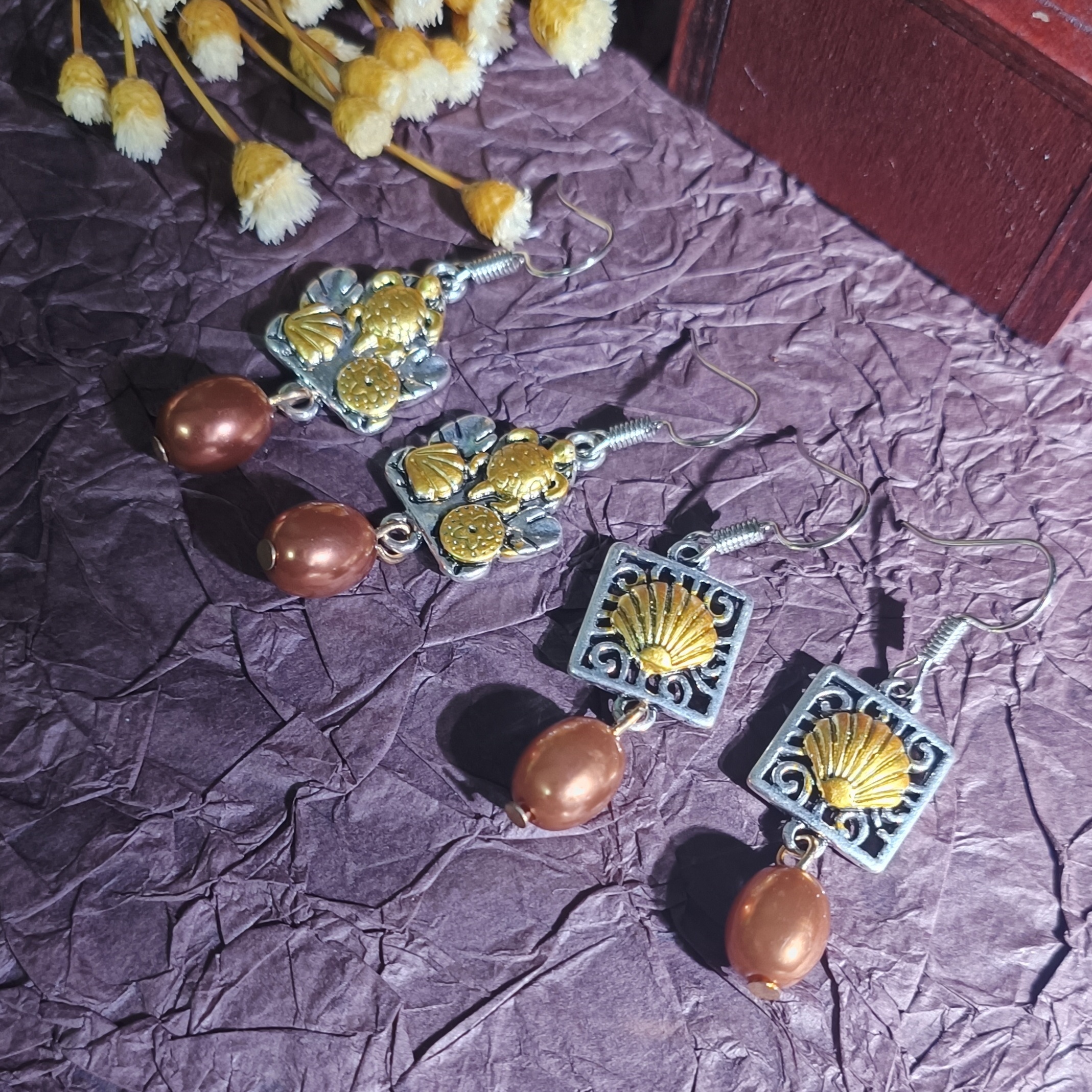 Golden Turtle Flower Shell Antique Faux Pearl Decor Stud - Temu Australia