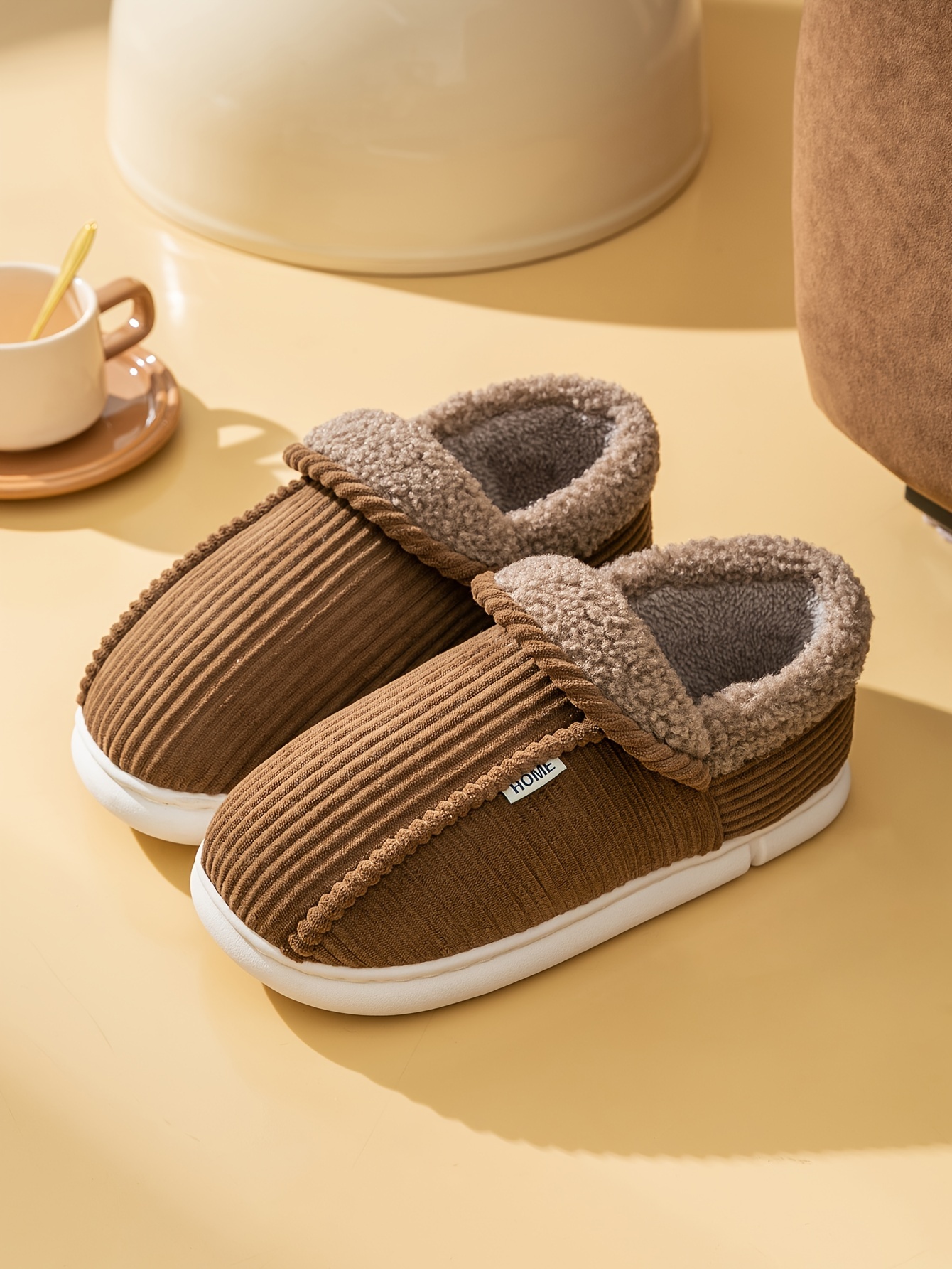 Warm Slippers Solid Color Home Soft Sole Closed Toe Platform - Temu New ...