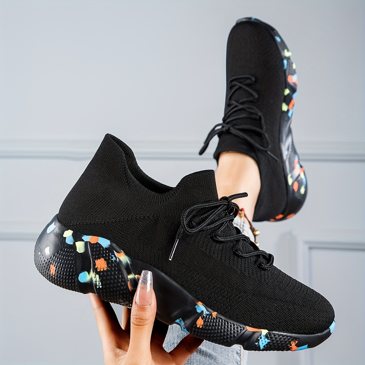 Womens Knitted Sports Shoes Casual Lace Low Top Running - Temu United ...