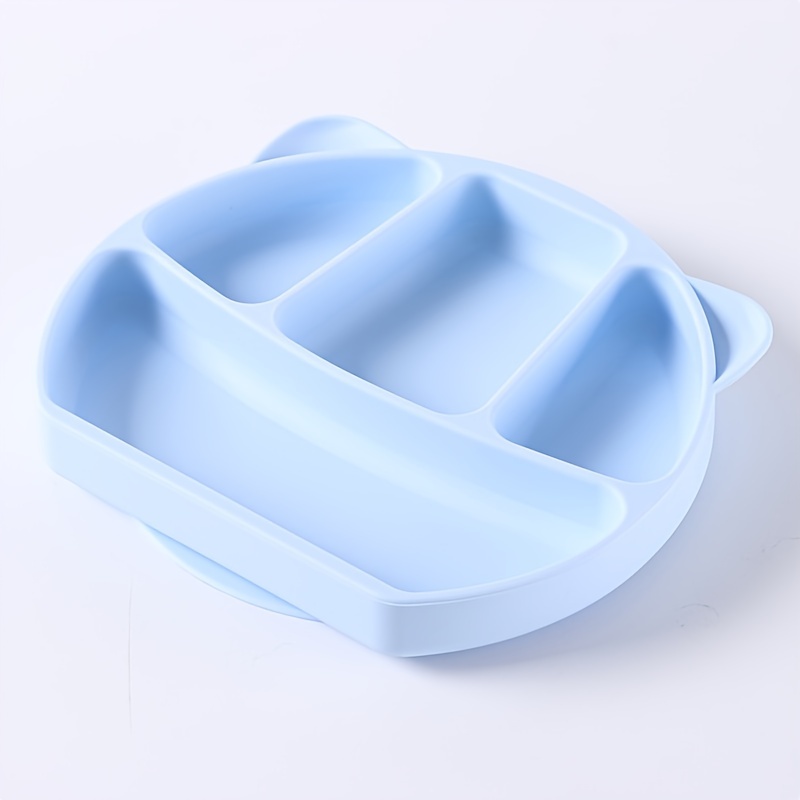 1pc Silicone Cat Ear Dining Plate With Suction Cup Grid Complementary ...