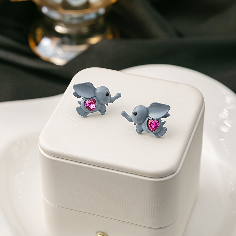 Adorable Flying Elephant Heart Rhinestones Inlaid Stud - Temu Canada