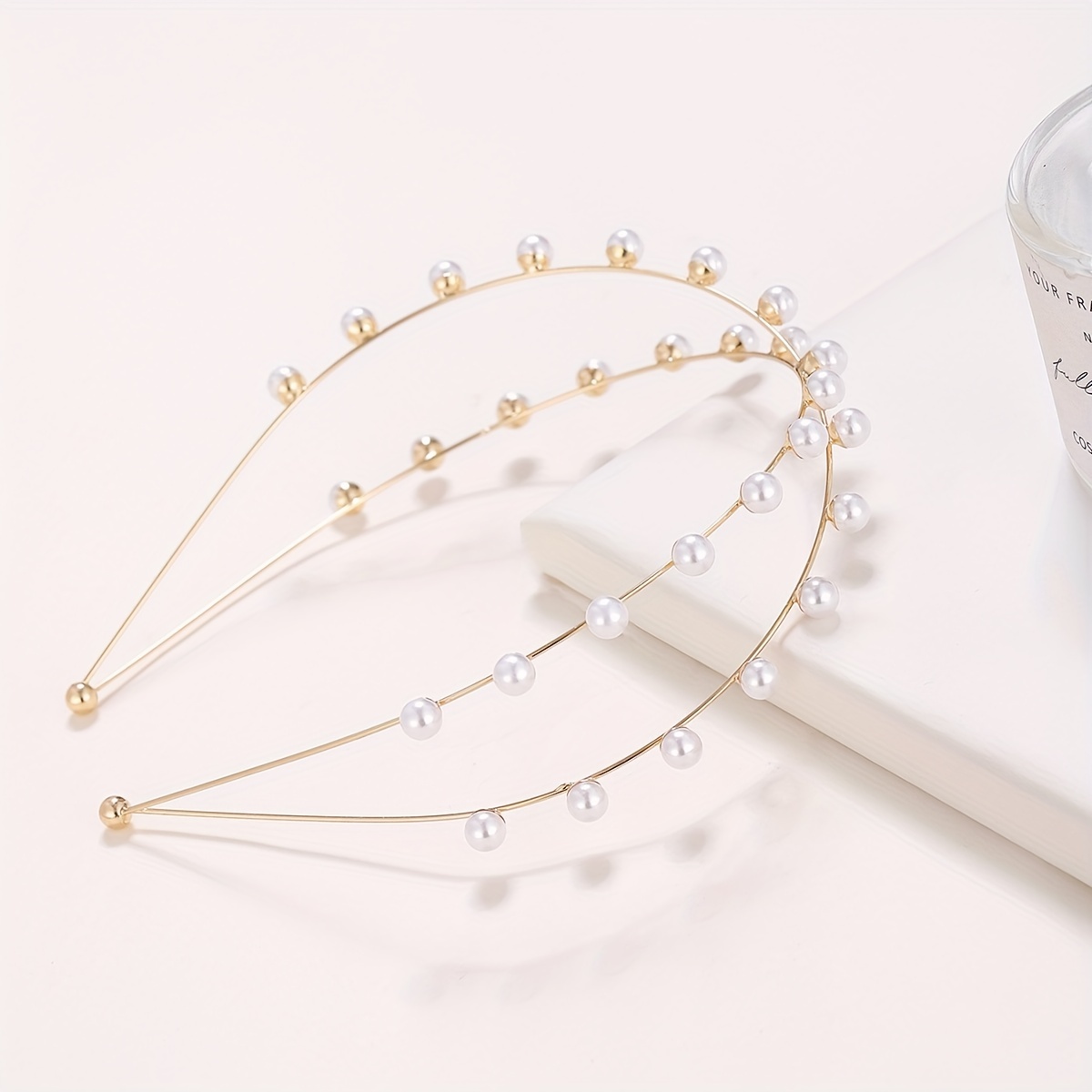 Faux Pearl Headband Two layer Head Hoop Cross Headdress - Temu United ...