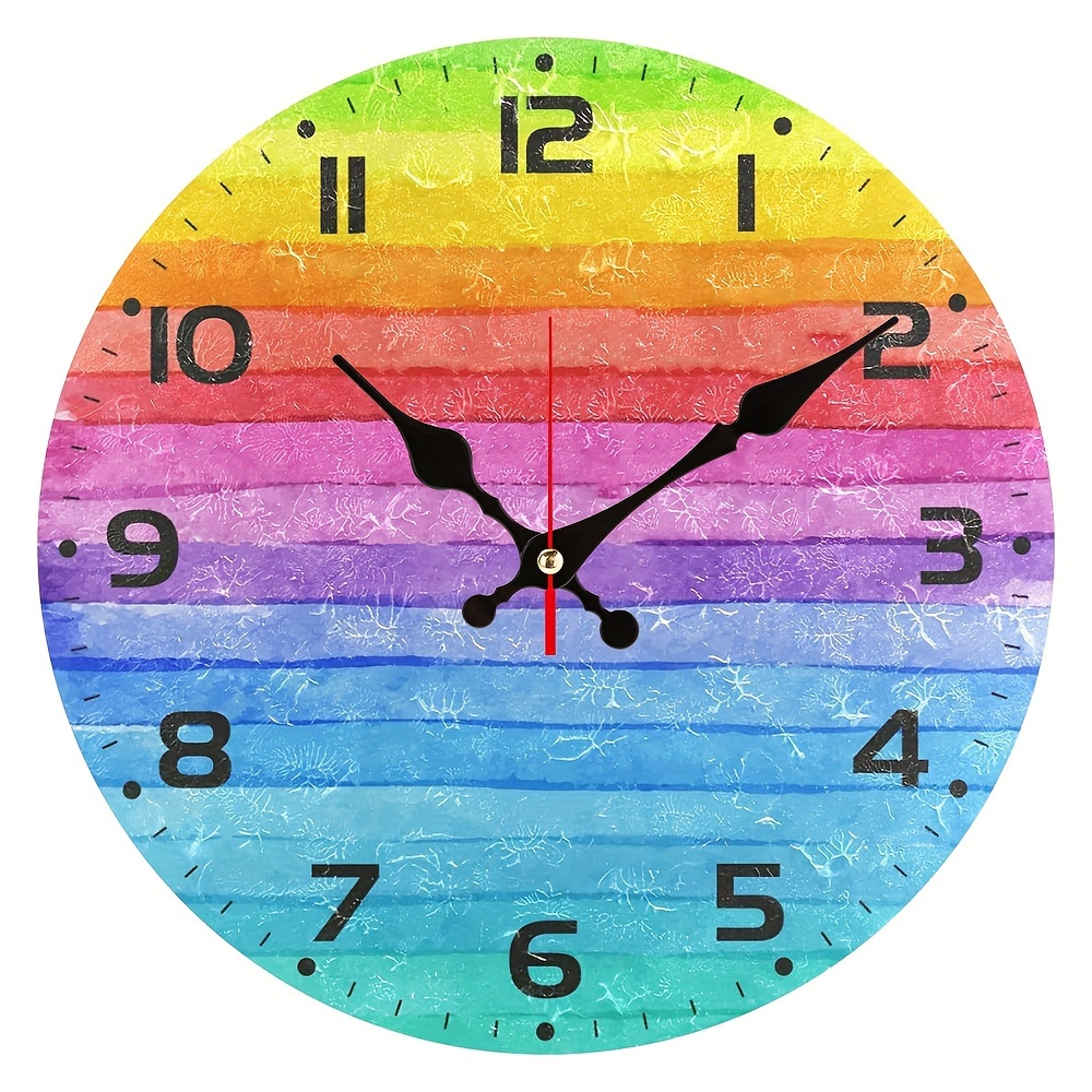 colorful striped watercolor rainbow wall clock - Temu Australia