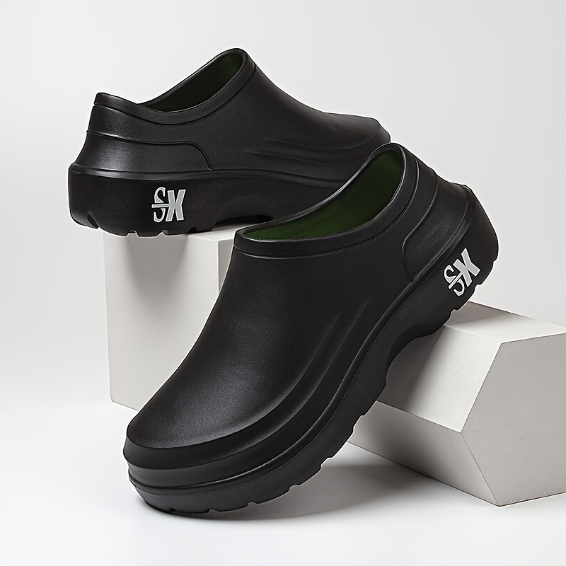 mens solid slip on oil proof anti odor chef shoes comfy non slip casual ...