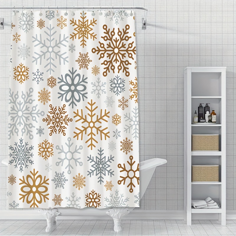 1pc Geometric Snowflake Print Shower Curtain Water Resistant - Temu ...