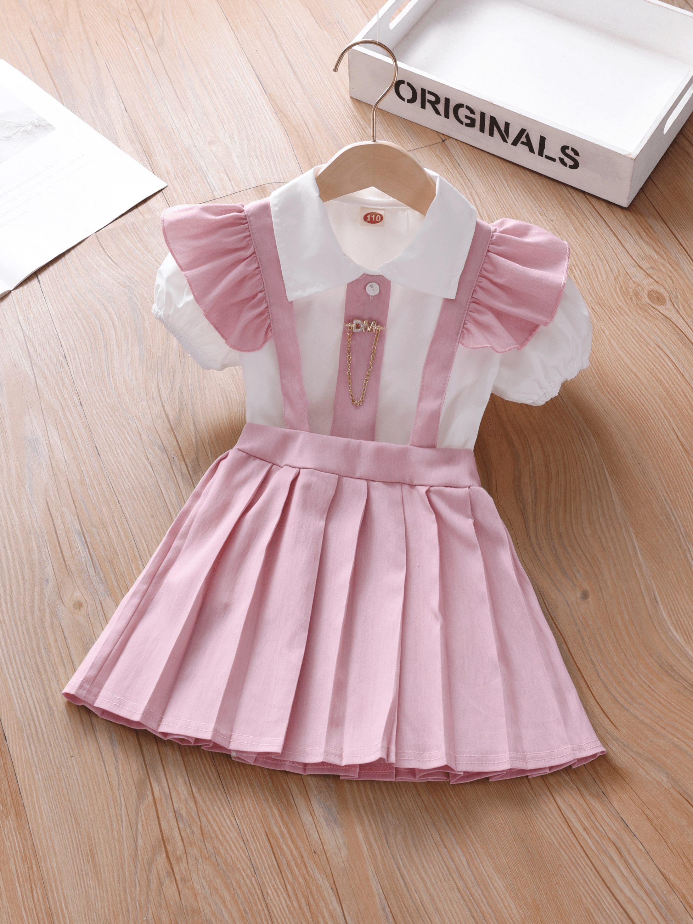 Sweet Girls Puff Short Sleeve Shirt + Flutter Trim Suspender - Temu New ...