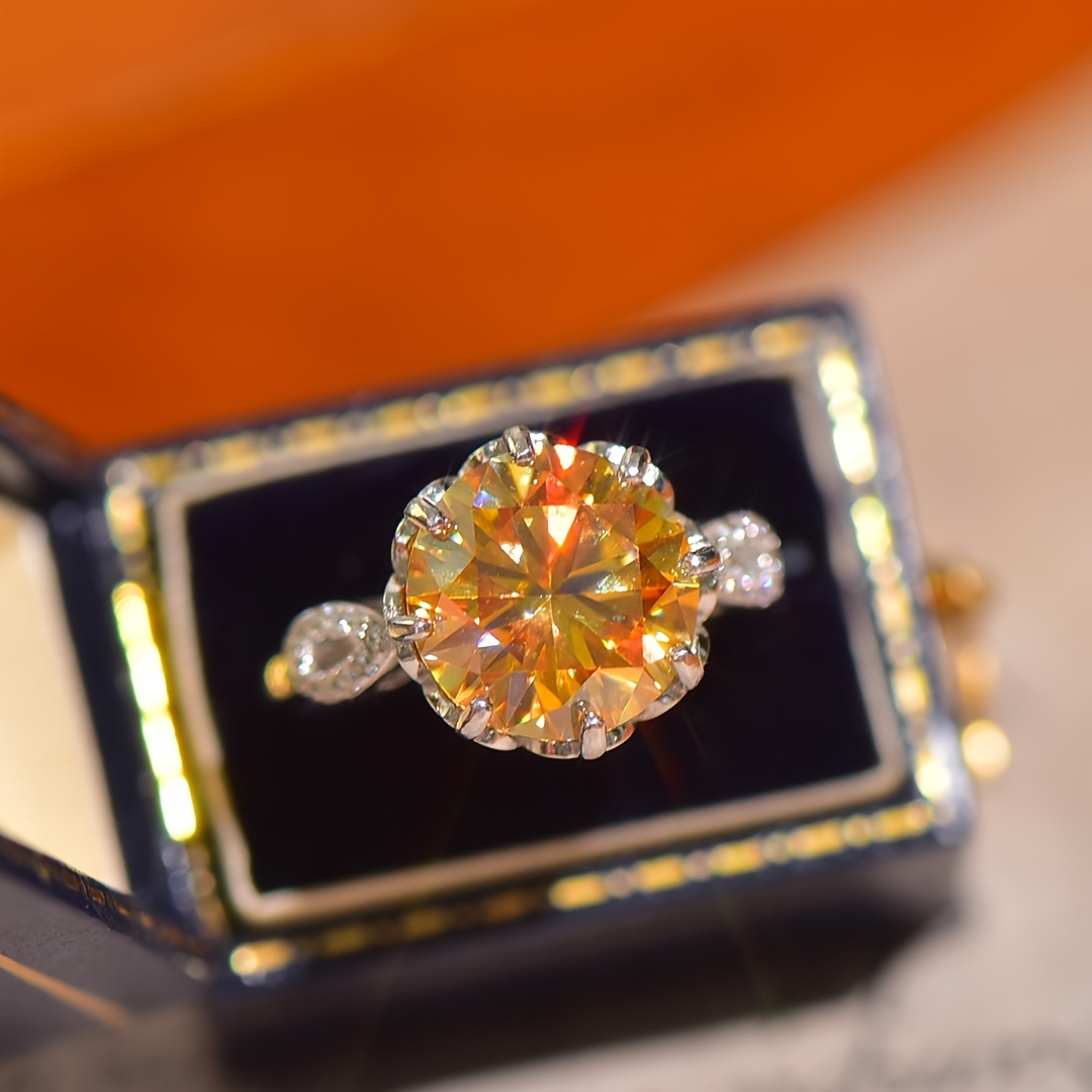 Yellow Moissanite Ring Round Cut Moissanite Ring Luxury - Temu United ...