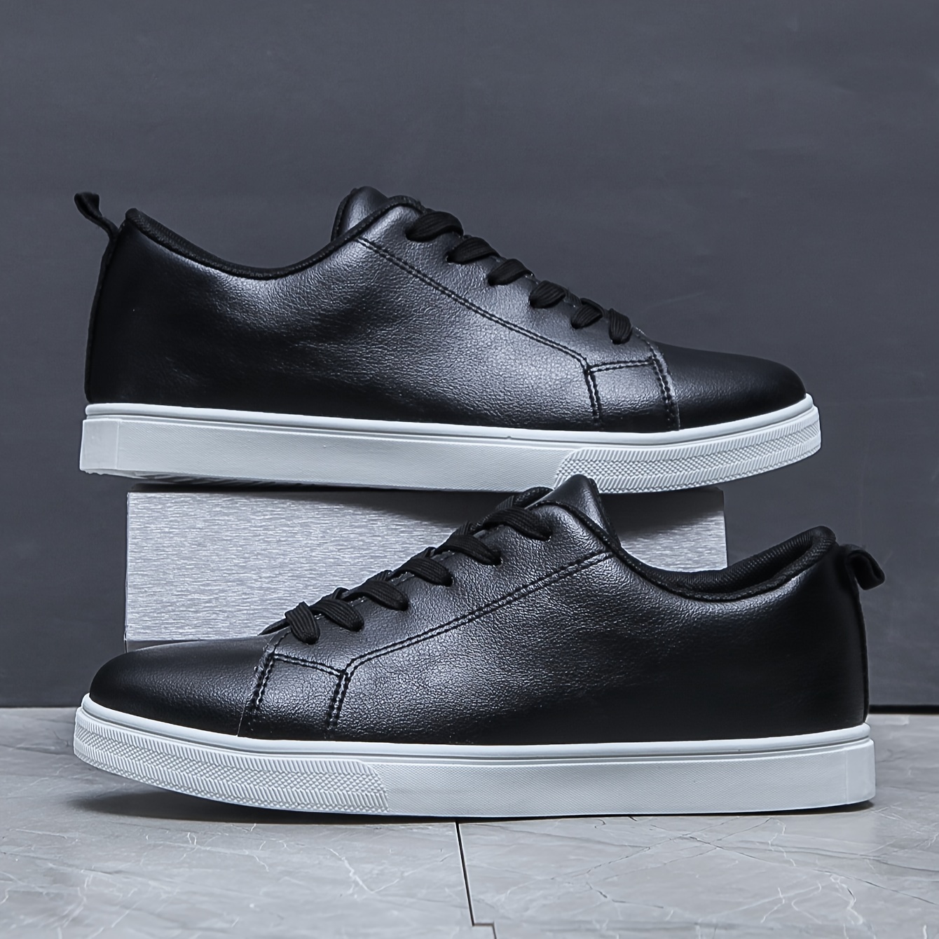 Calzado De Skate Sólido Y Moderno Para Hombres Con Parte Superior De Cuero Pu, Zapatillas ...