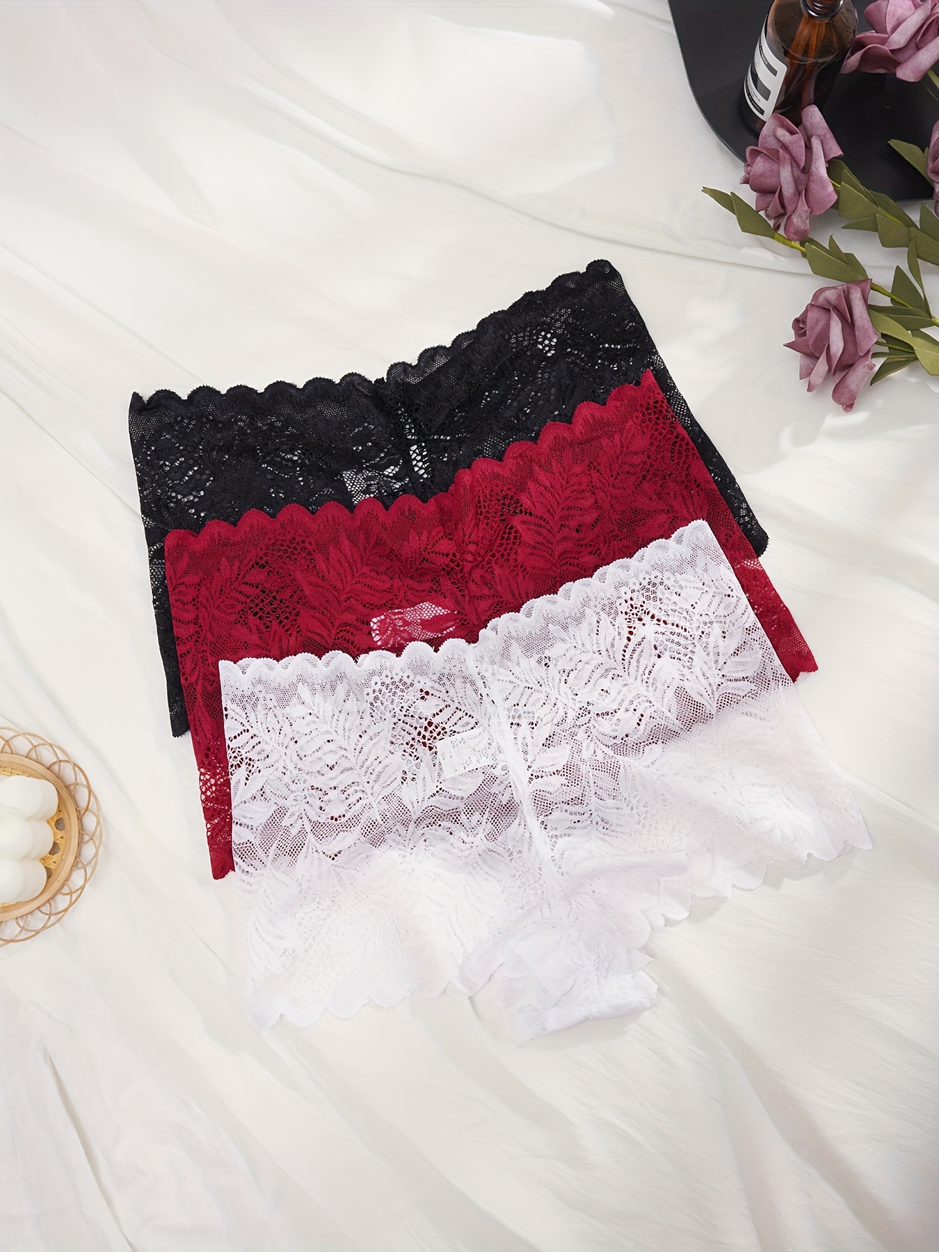 Floral Lace Panties Semi sheer Scallop Trim Intimates - Temu