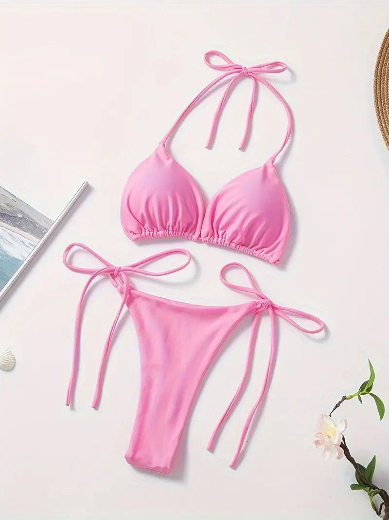 Solid Two Piece Set Bikini Halter Neck Temu Australia
