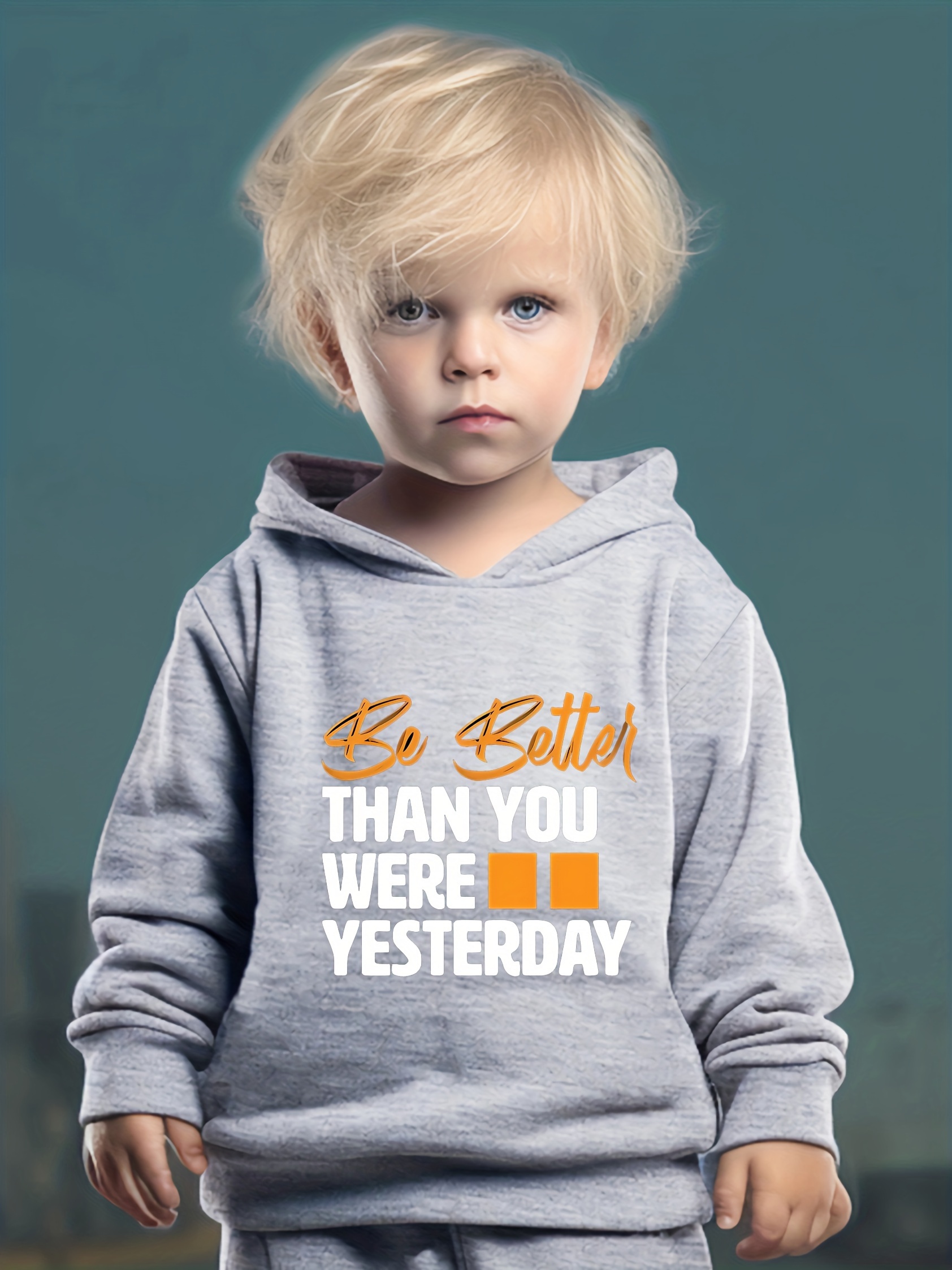 Boy's Better Yesterday Letter Print Hooded Outfit Hoodie - Temu Australia