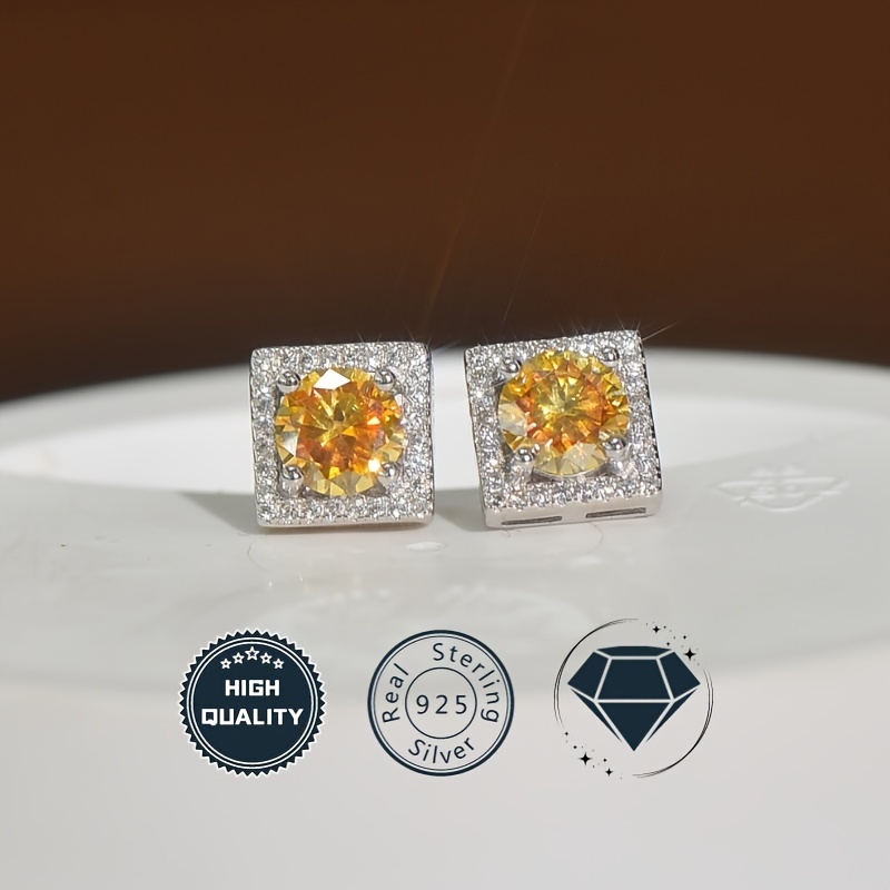925 Sterling Silver Round Cut Yellow Moissanite Earrings - Temu Ireland