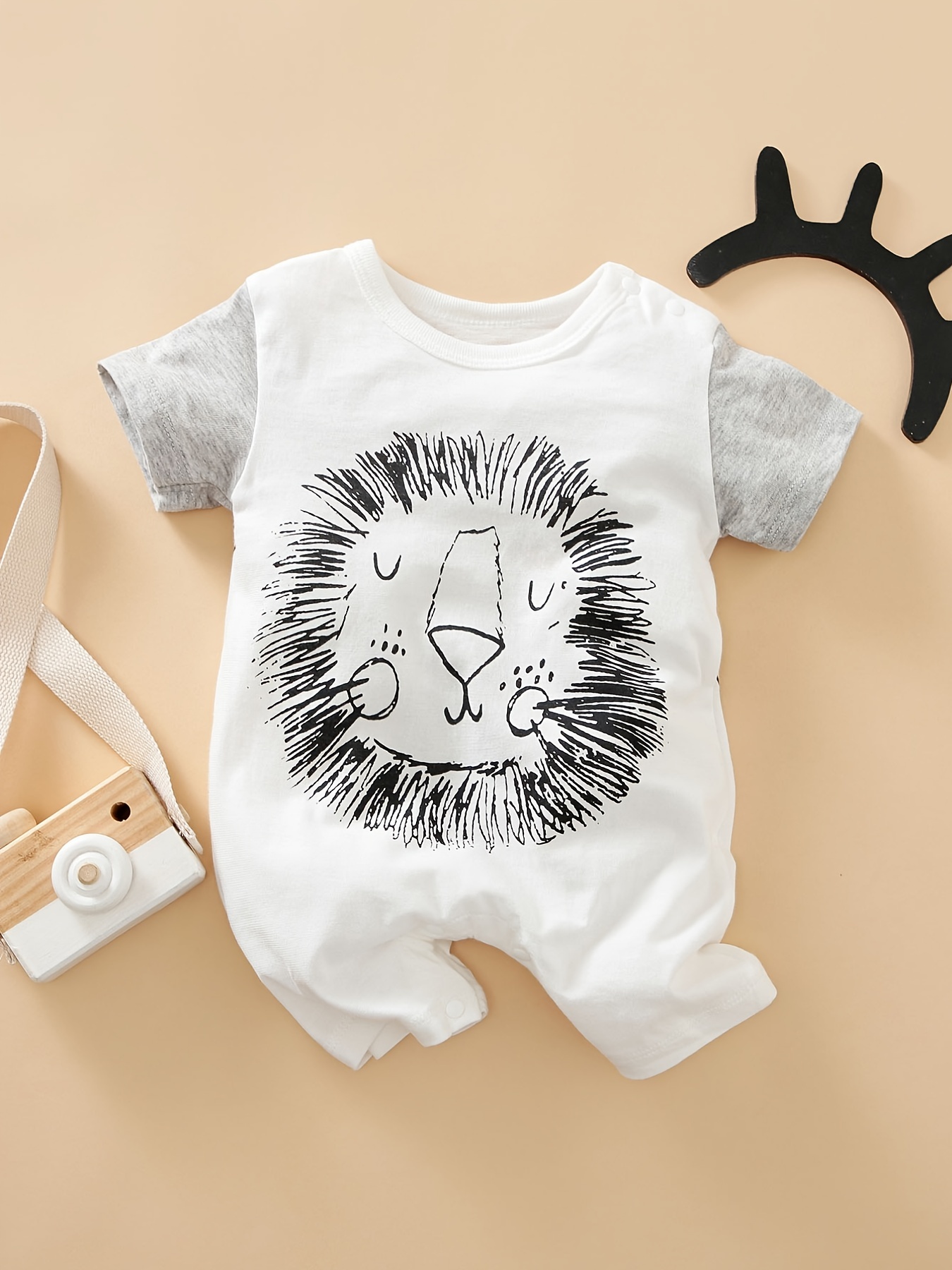 Lion Print Baby Short Sleeve Bodysuit - Temu Norway