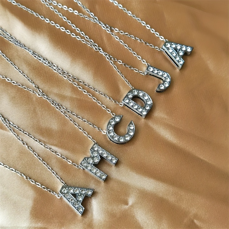 Exquisite English Letter Design Shiny Zircon Inlaid Pendant - Temu ...