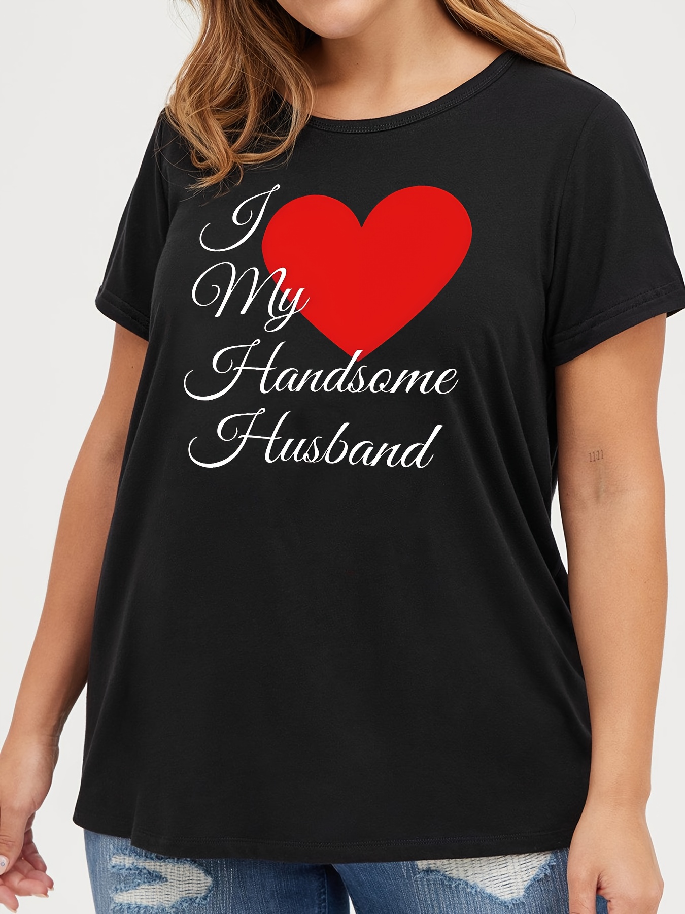 Heart Print T shirt Plus Size Casual Crew Neck Short Sleeve - Temu Australia