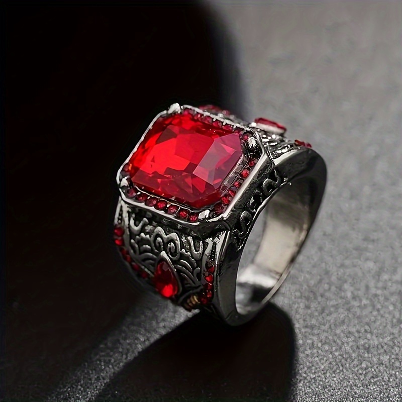 Fashion Creative Men's Ring Inlaid Red Green Glass Finger - Temu United ...