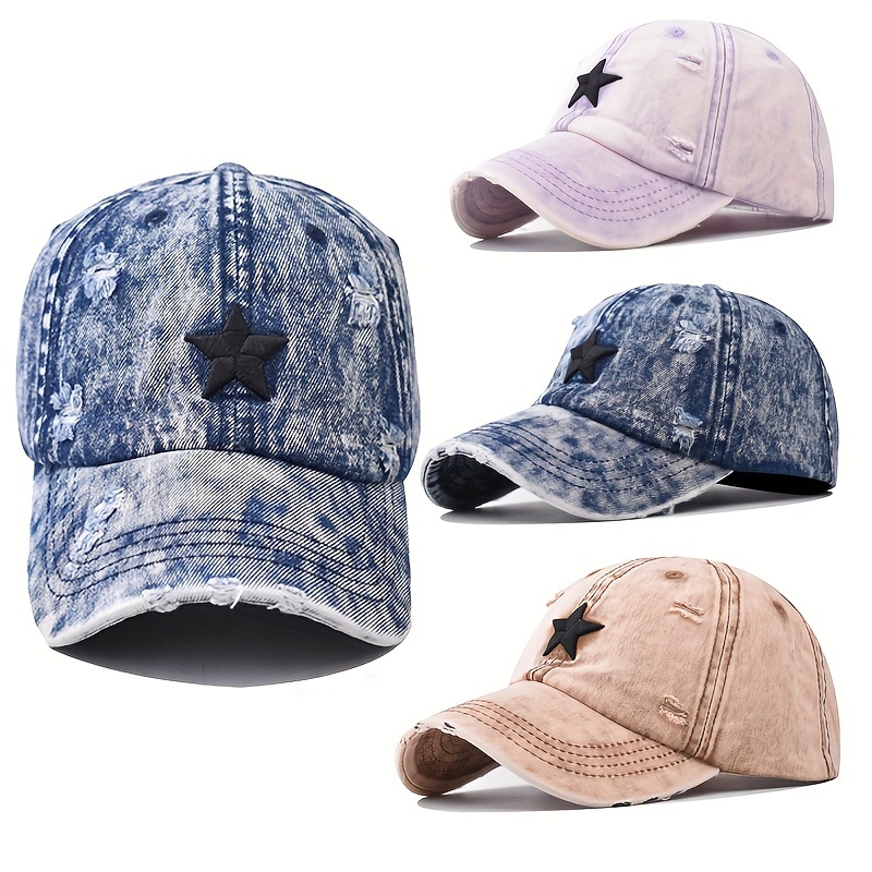 Pentagram Embroidery Denim Baseball Vintage Washed - Temu Australia