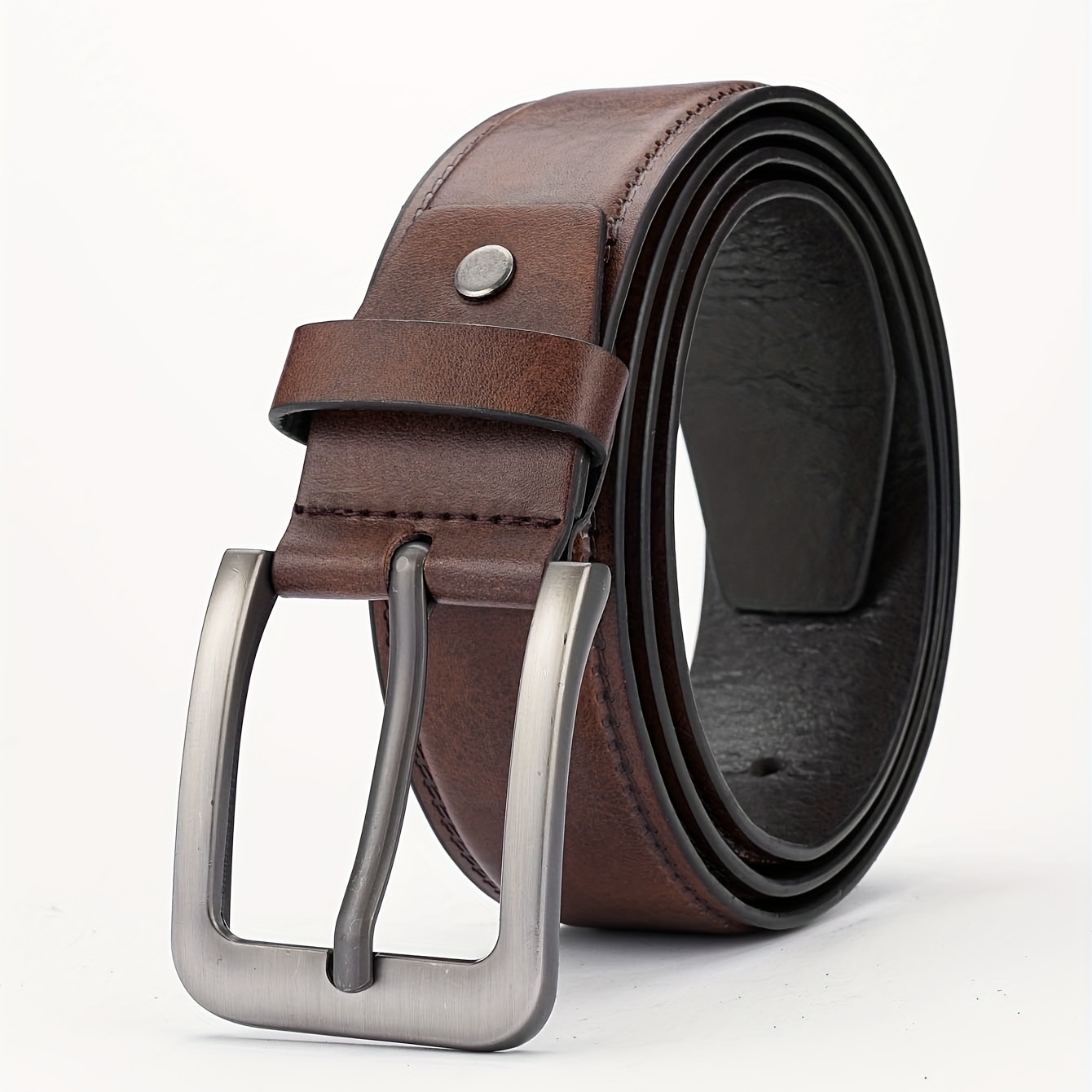 1pc fashion alloy pin le pu striped belt accessories for men | Temu ...