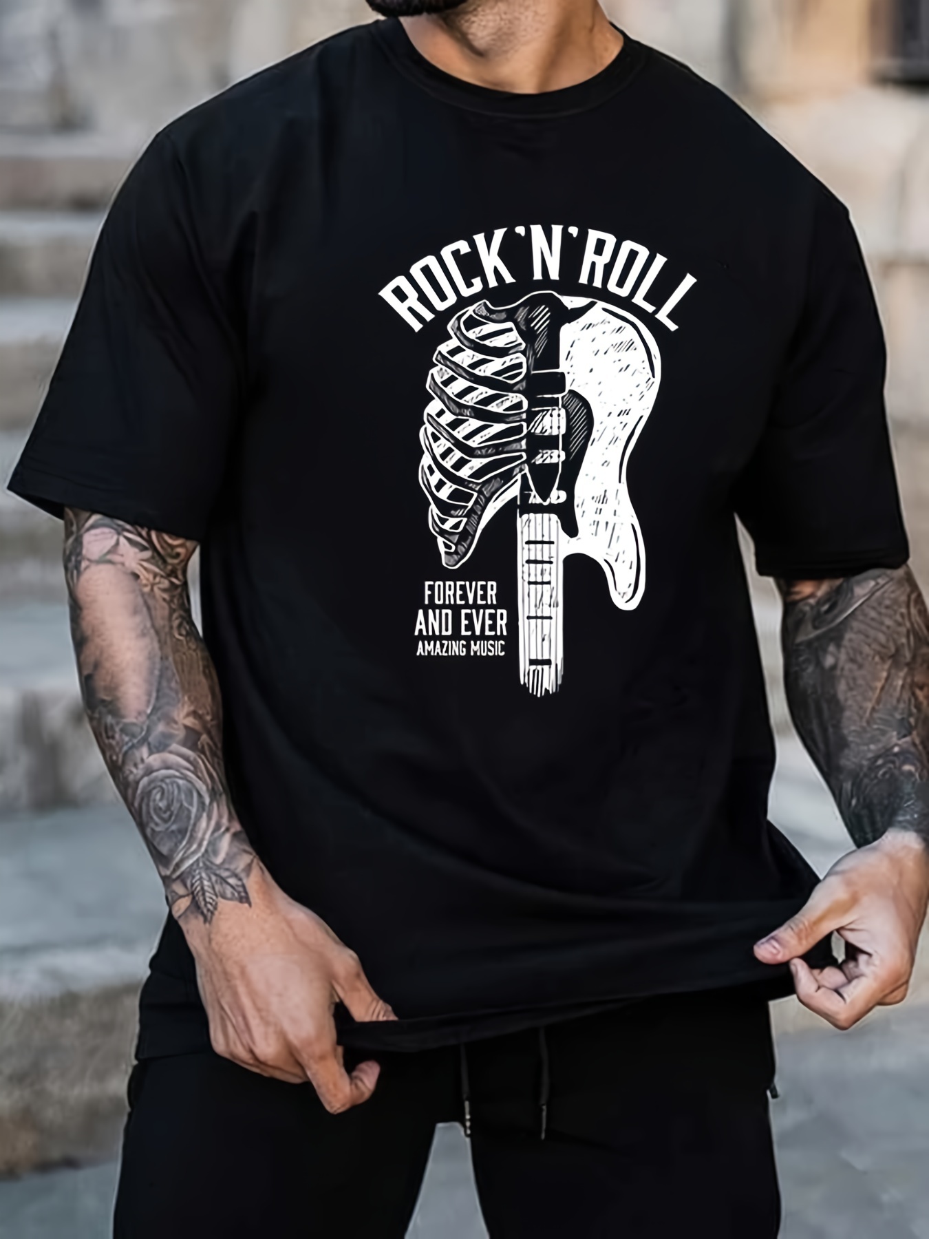 Plus Size Rock N Roll Men's Casual Trendy Graphic Print - Temu Ireland