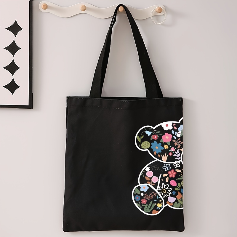 Floral Bear Print Tote Bag Large Capacity Shoulder Bag - Temu Australia