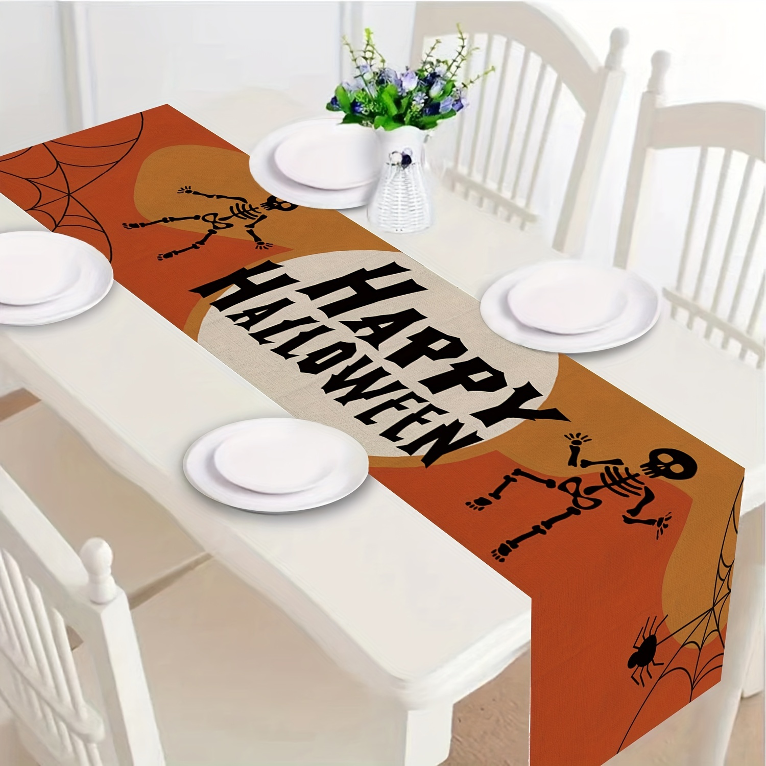 Polyester Table Runner, Halloween Theme Cartoon Bat Pattern Table ...