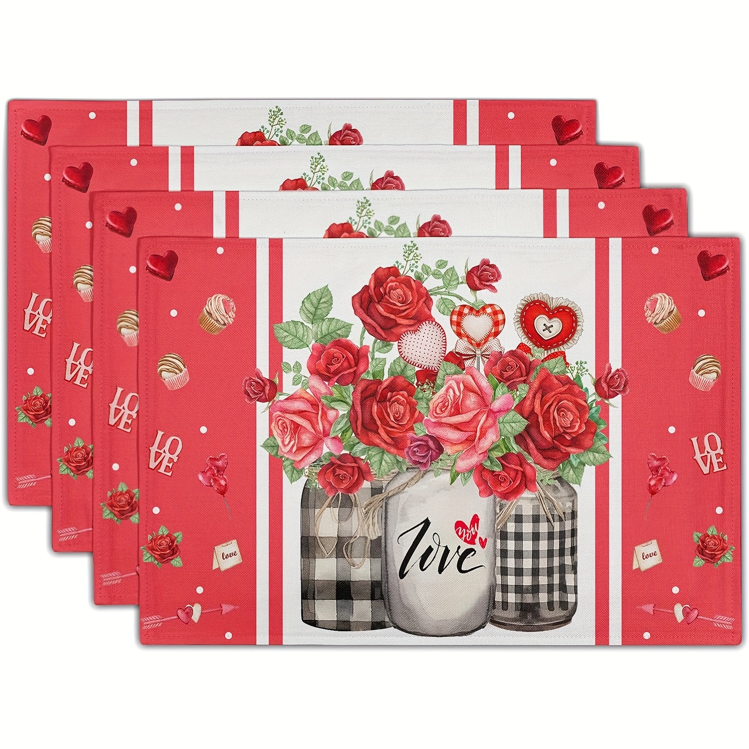 Placemats Happy Valentine's Day Theme Table Pads Washable - Temu Denmark