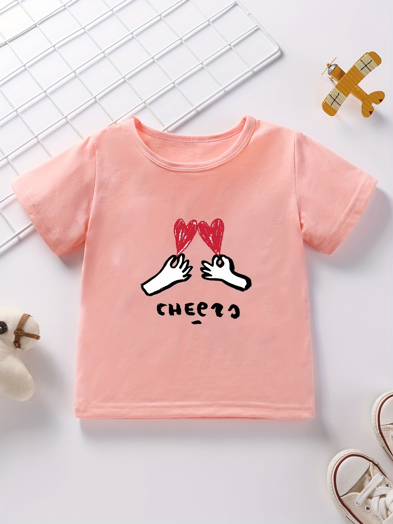 Hearts Print Casual T Shirt Girls Fun Cheer Comfy Fit Short Temu