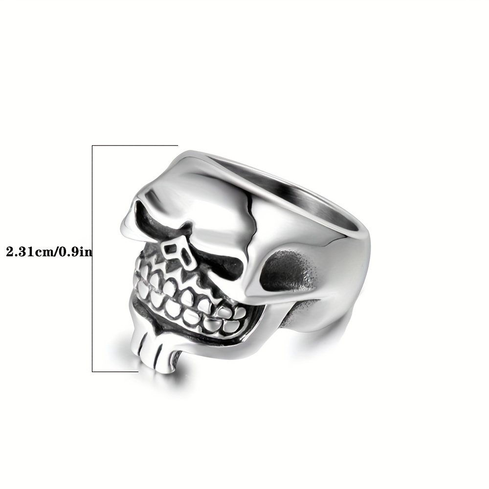 Punk Dark Long Beard Skull Stainless Steel Ring Personality - Temu ...