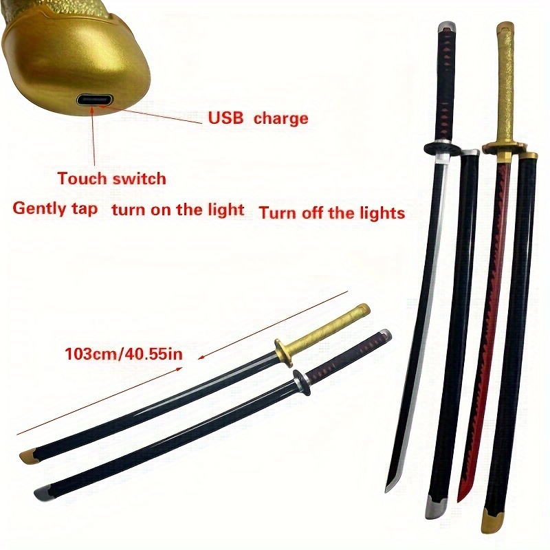 Lighted Katana Sword Wooden Anime Sword Samurai Katana Sword Halloween Cosplay Role Playing