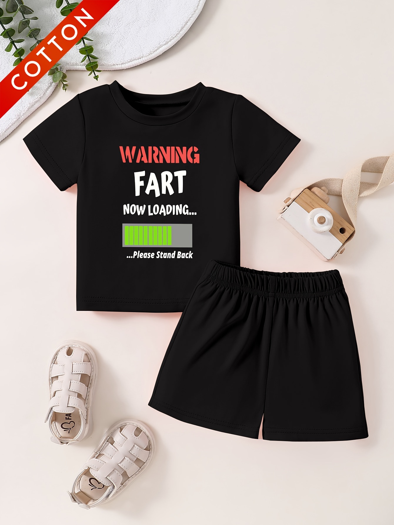 Baby's "fart Loading" Print Cotton Summer Outfit T shirt - Temu Australia