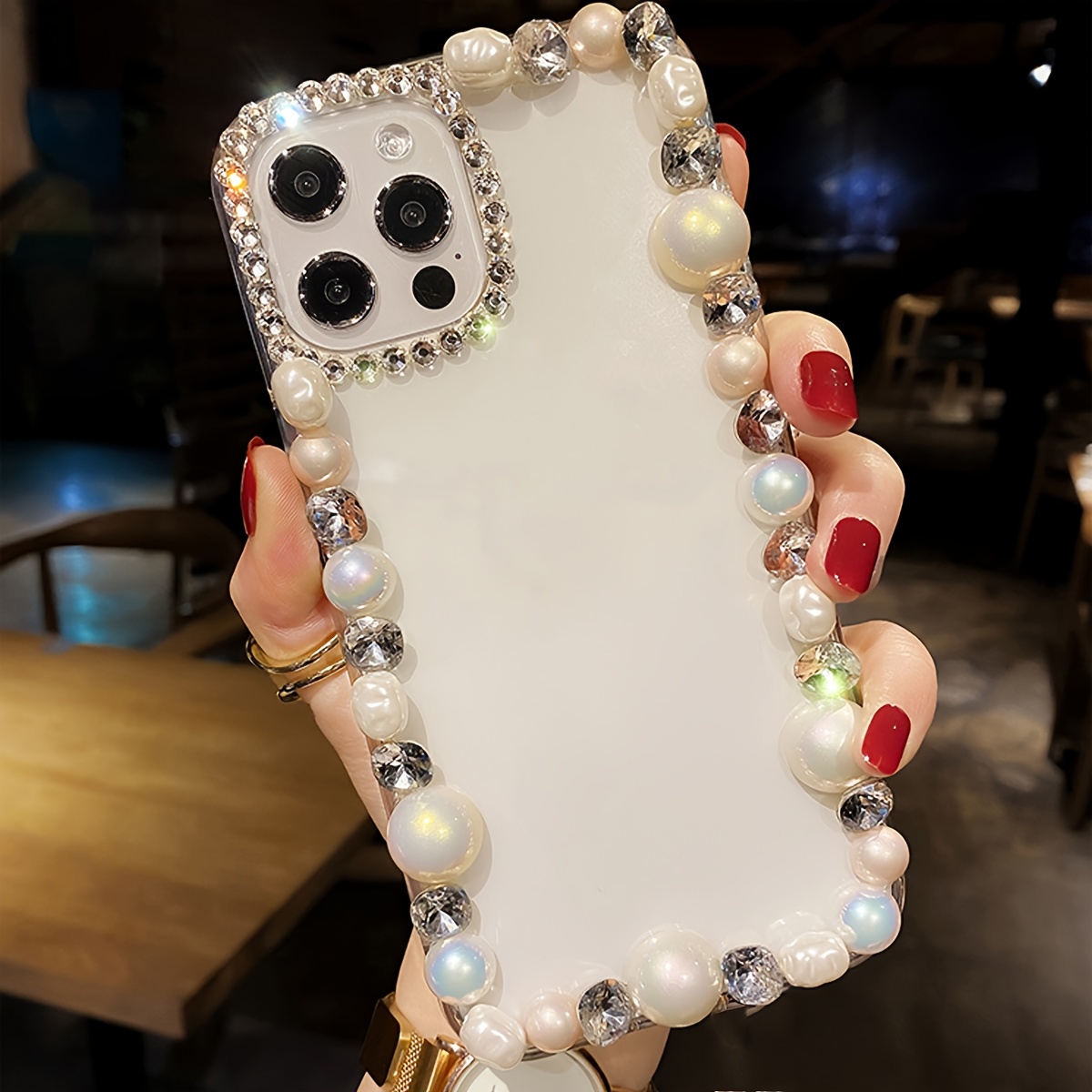 Moda Creativo Alien Faux Pearl Water Rhinestone Funda - Temu Mexico