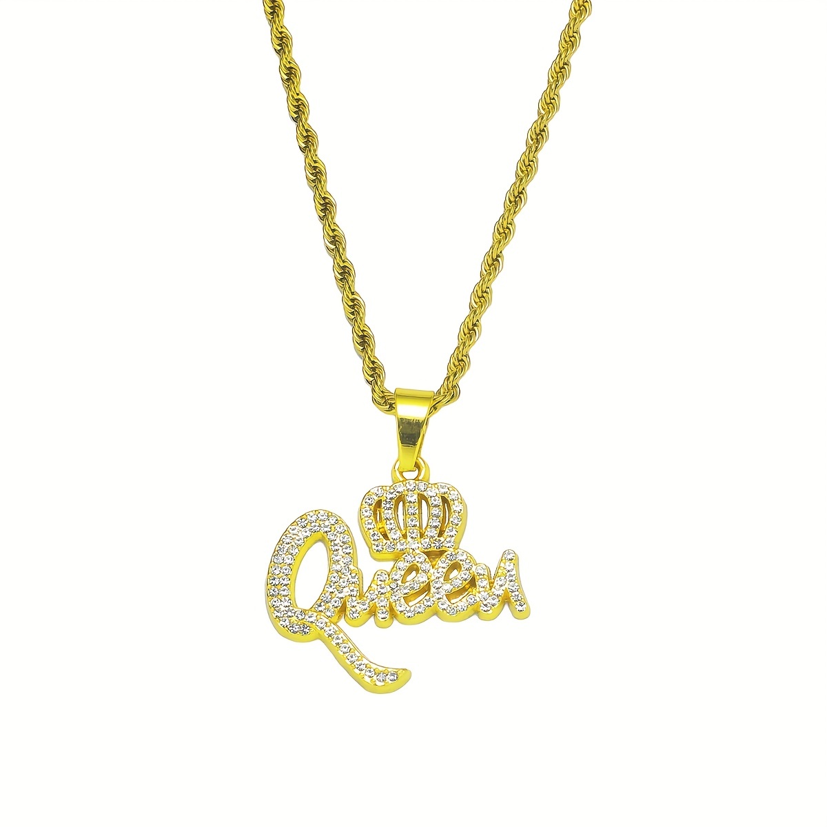 Hot Trendy Hip Hop Necklace Hip Hop Faux Diamond Queen - Temu United ...