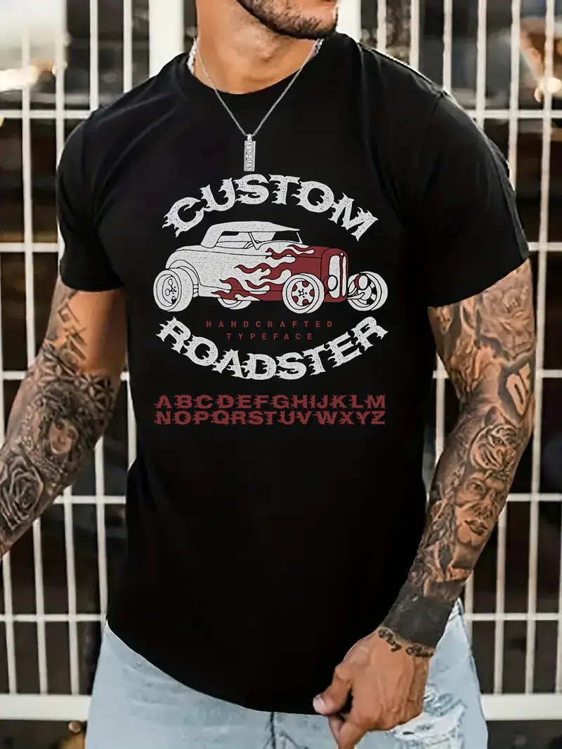 な車と文字パターンプリントメンズ快適な T シャツ グラフィック T シャツメンズ夏服 メンズ服 Temu Japan