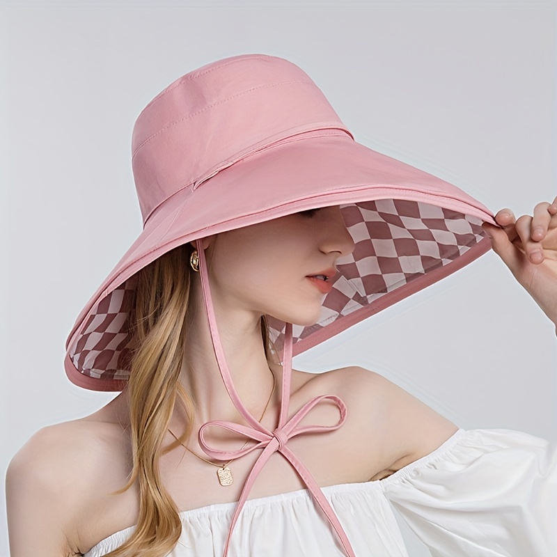 Reversible Wide Brim Sun Hat Solid Color Plaid Elegant - Temu Australia