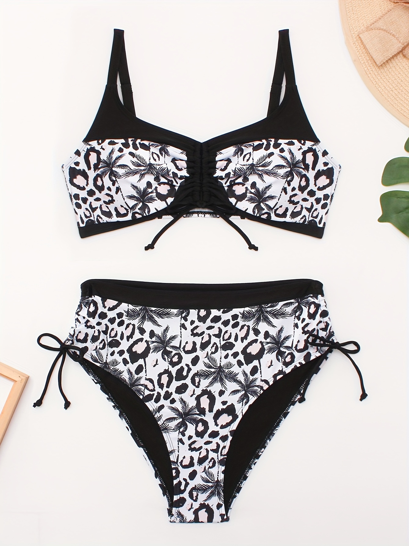 Women's Casual Bikini Set Plus Size Leopard Print Drawstring - Temu ...