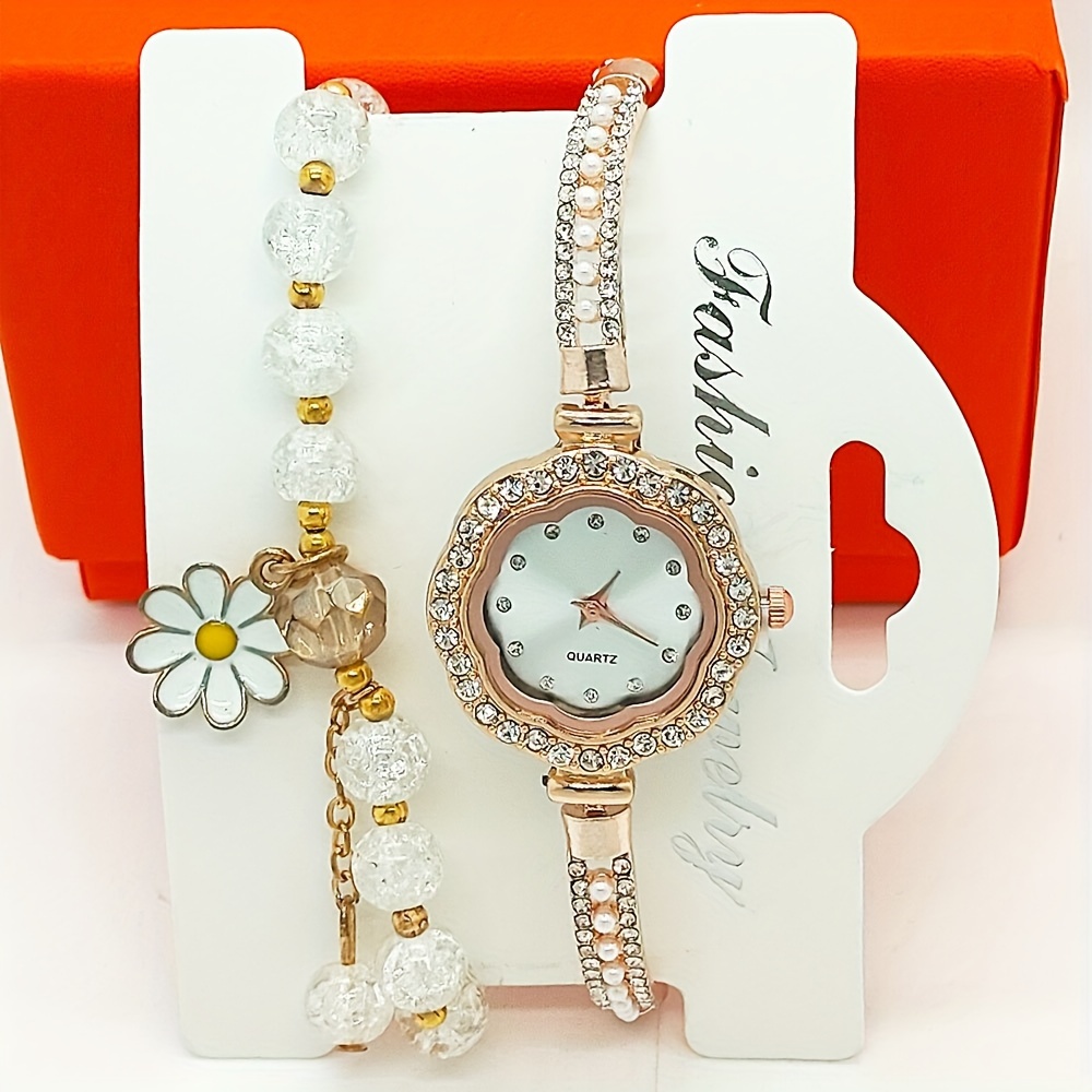 Women's Elegant Flower Rhinestone Quartz Watch Analog - Temu United Kingdom