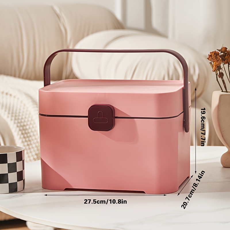 2 layer Storage Box Cover Handle Storage Container Cosmetic - Temu ...