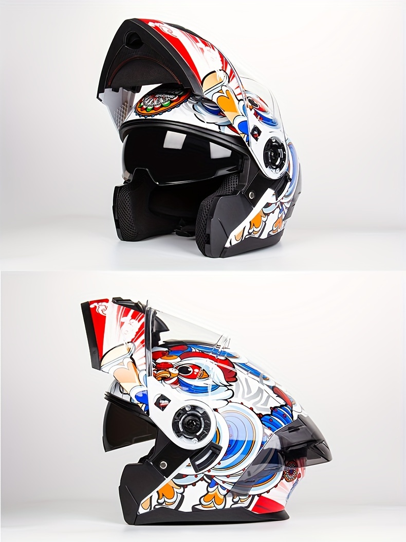 Crown Racing Motorcycle Dual Visor Flip Up Modular Open Face Helmet Dot ...