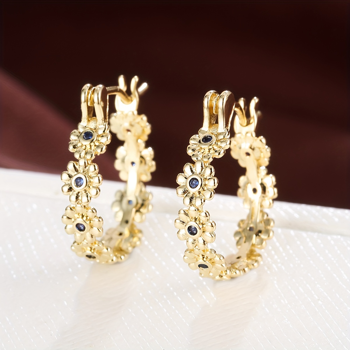 Boucles D'oreilles Créoles Design Floral Exquis Bijoux En - Temu ...