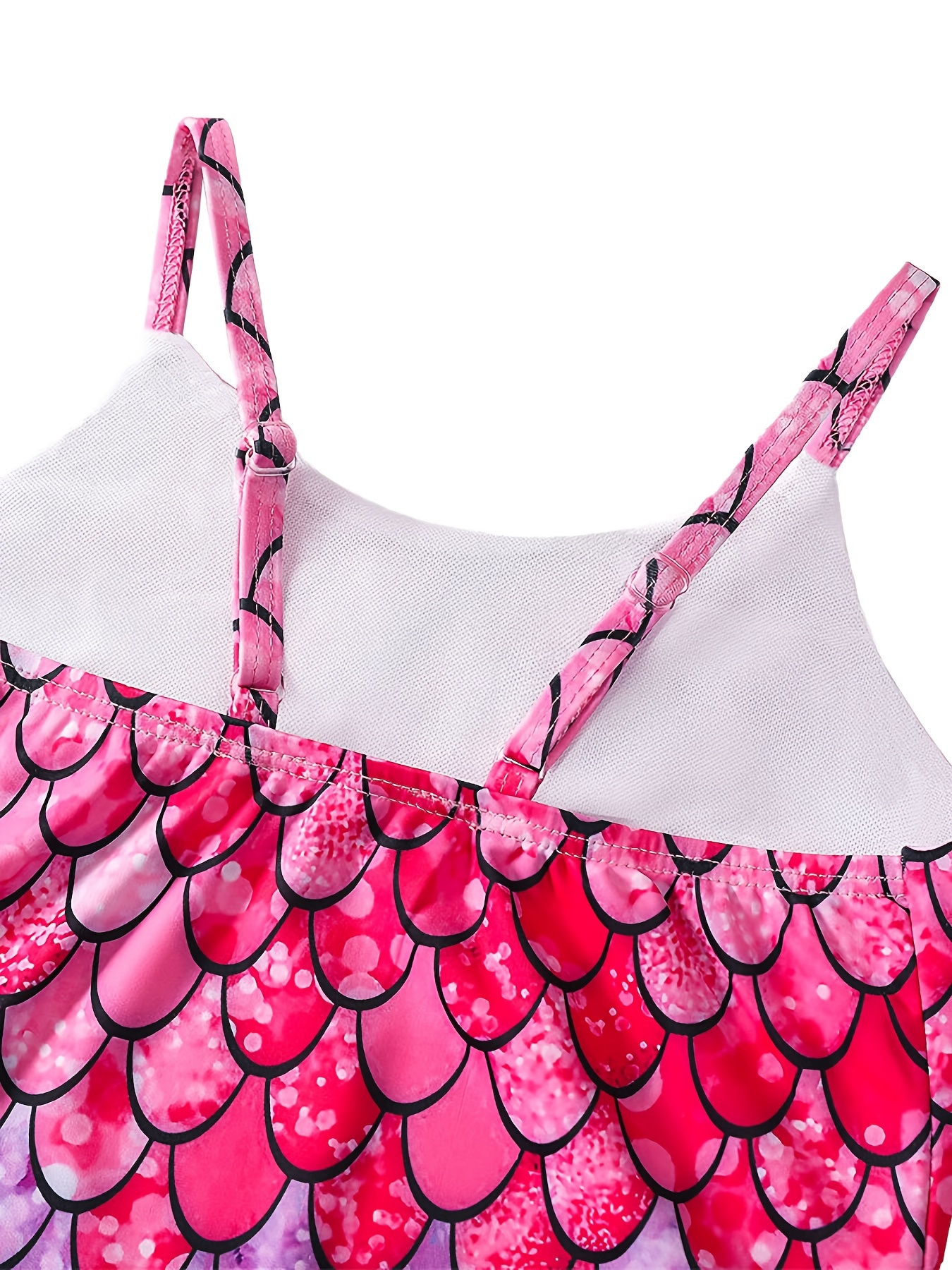 Girls Mermaid Fish Scales Graphic Cami One Piece Swimsuit Kids Summer ...
