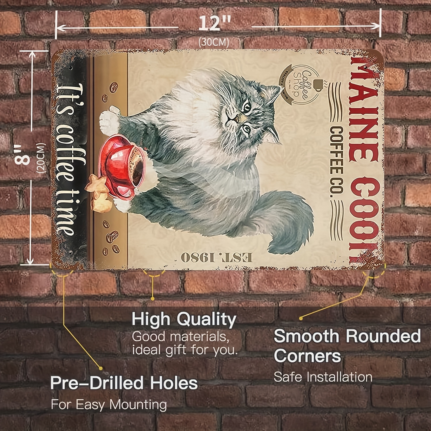 Metal Sign Vintage Cat Coffee Maine Coon Retro Wall Decor 's - Temu ...