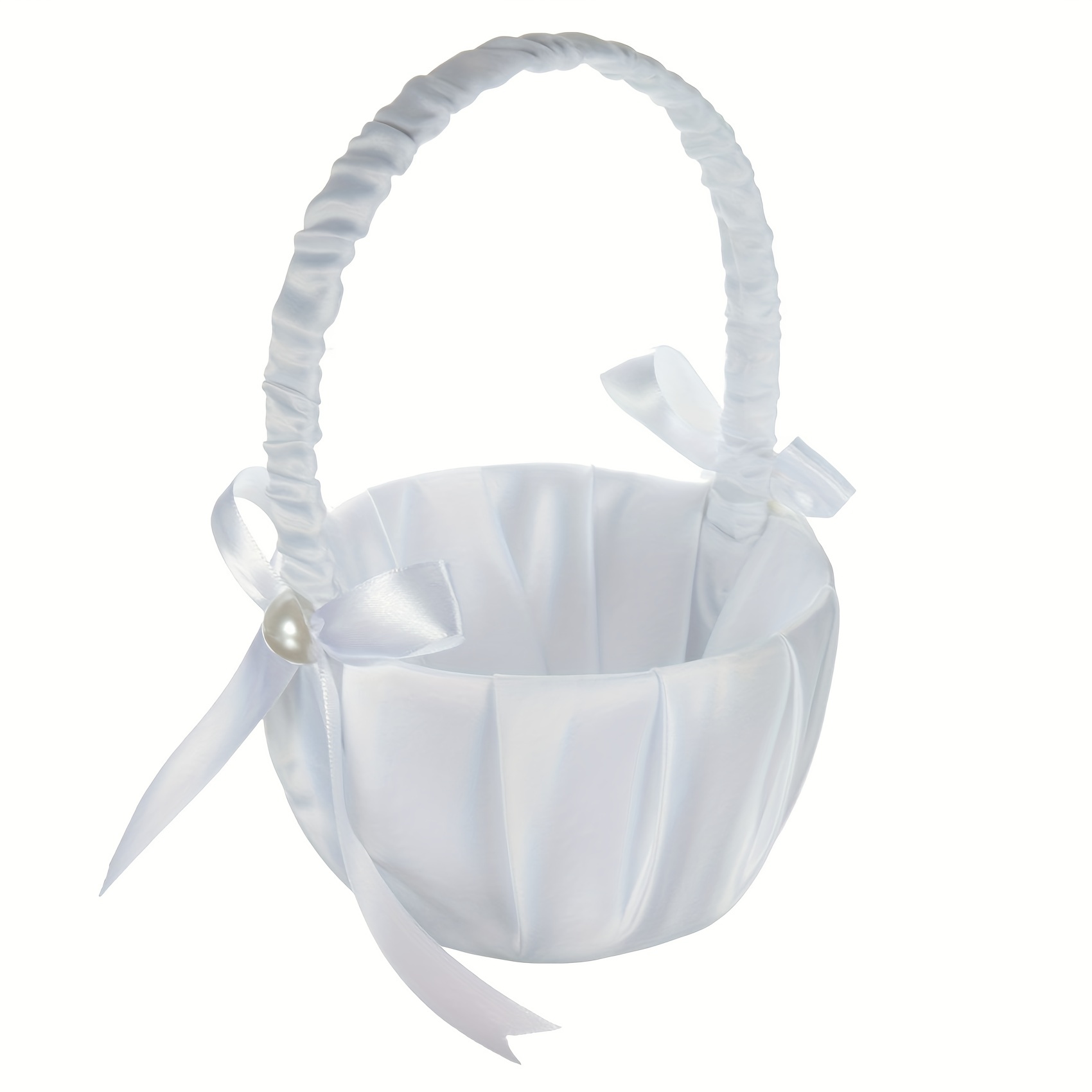 1pc Romantic White Satin Beaded Wedding Flower Girl Basket - Temu United Kingdom