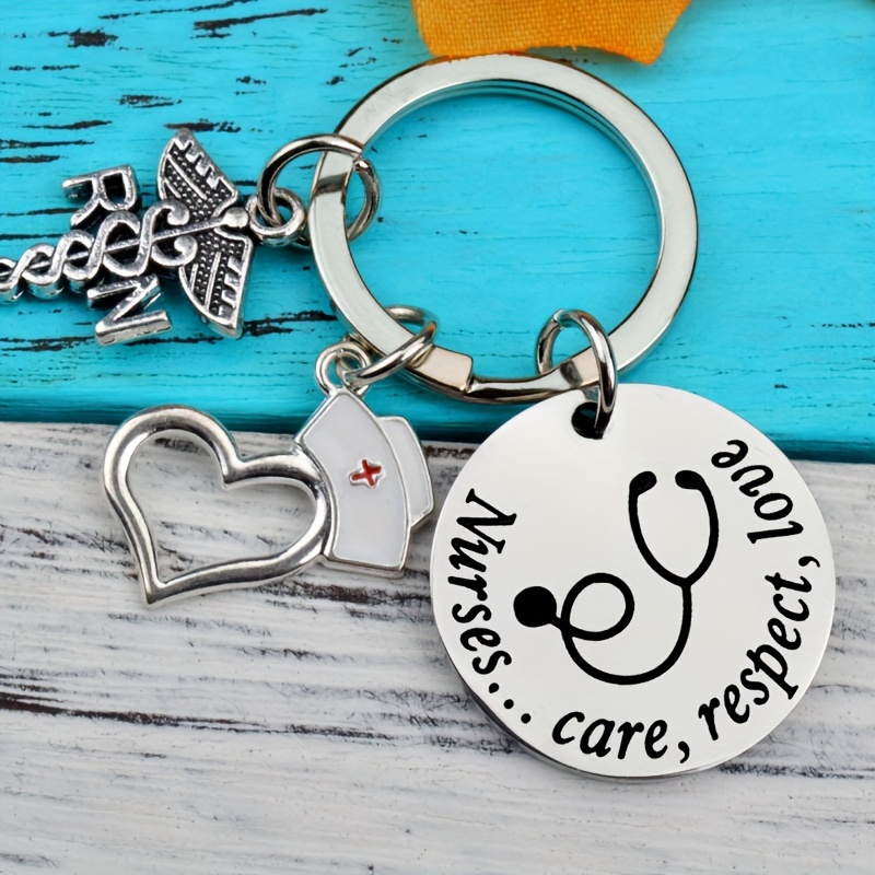 1pc simple sweet nurse theme silvery pendant keychain stainless steel ...