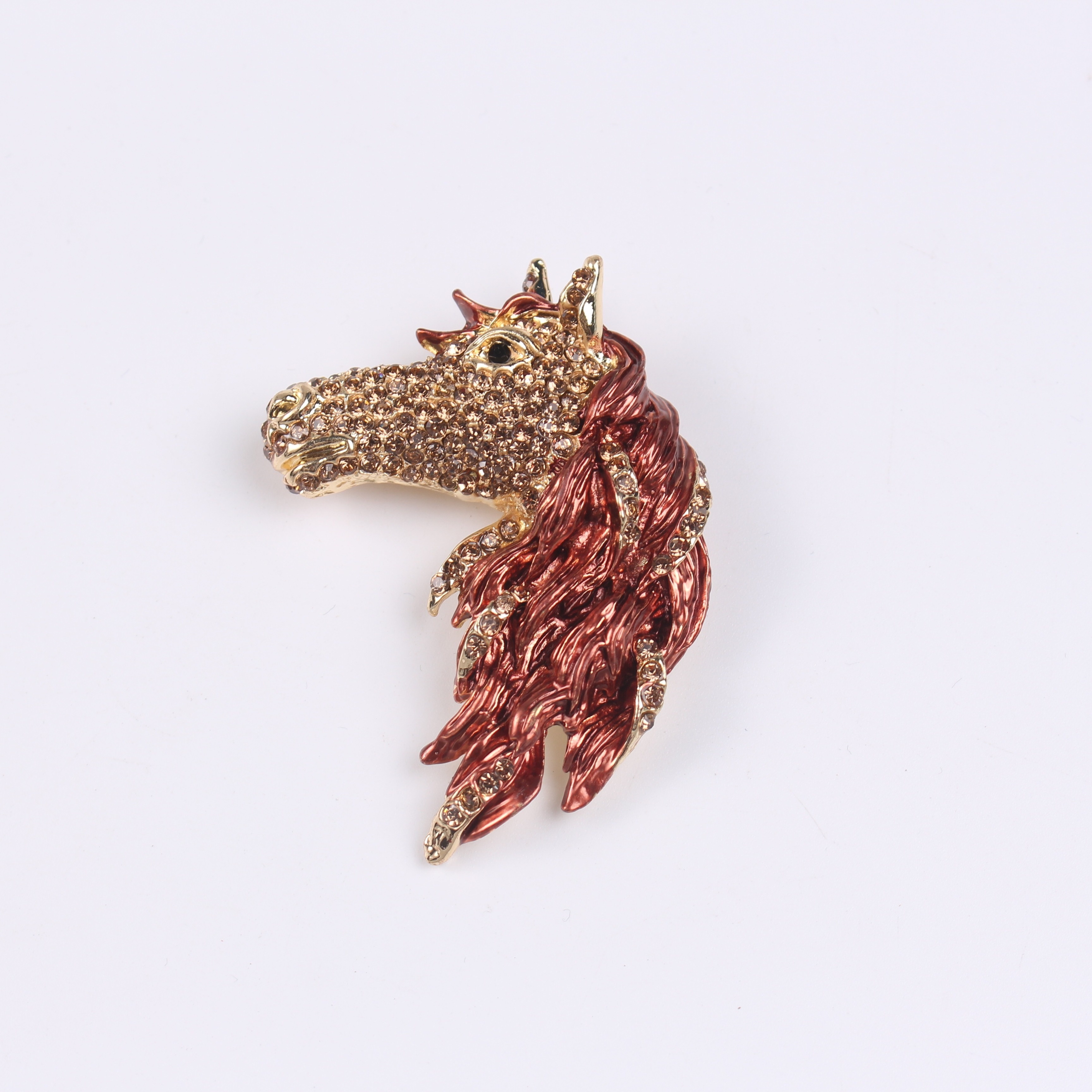 Brown Painted Rhinestone Horse Head Brooch, Animal Horse Jewelry Pin ...