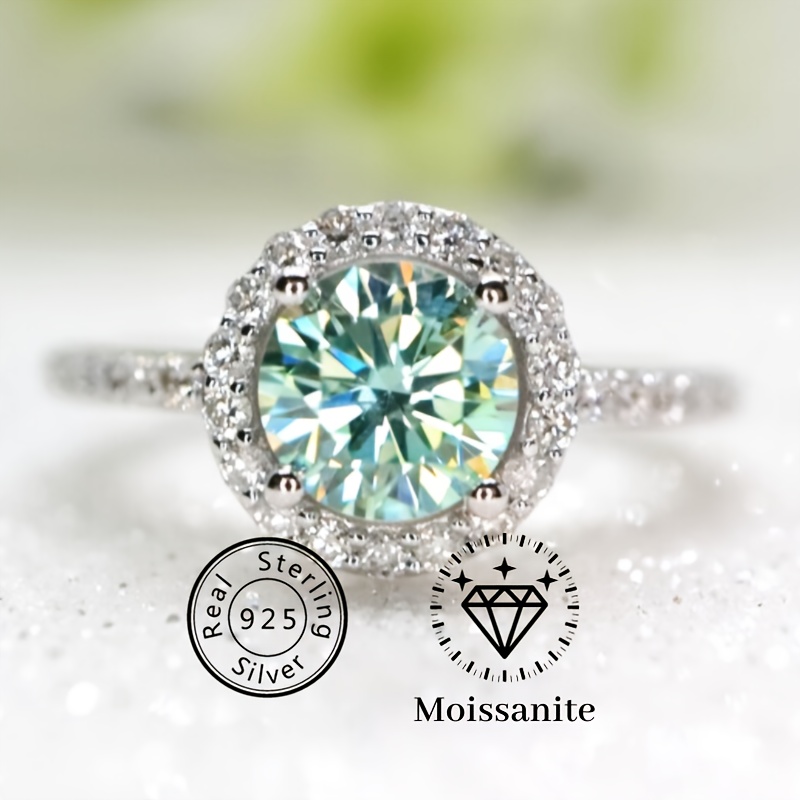 1pc 2ct Runder Hellblauer Moissanit 925 Sterling Silberring - Temu Germany