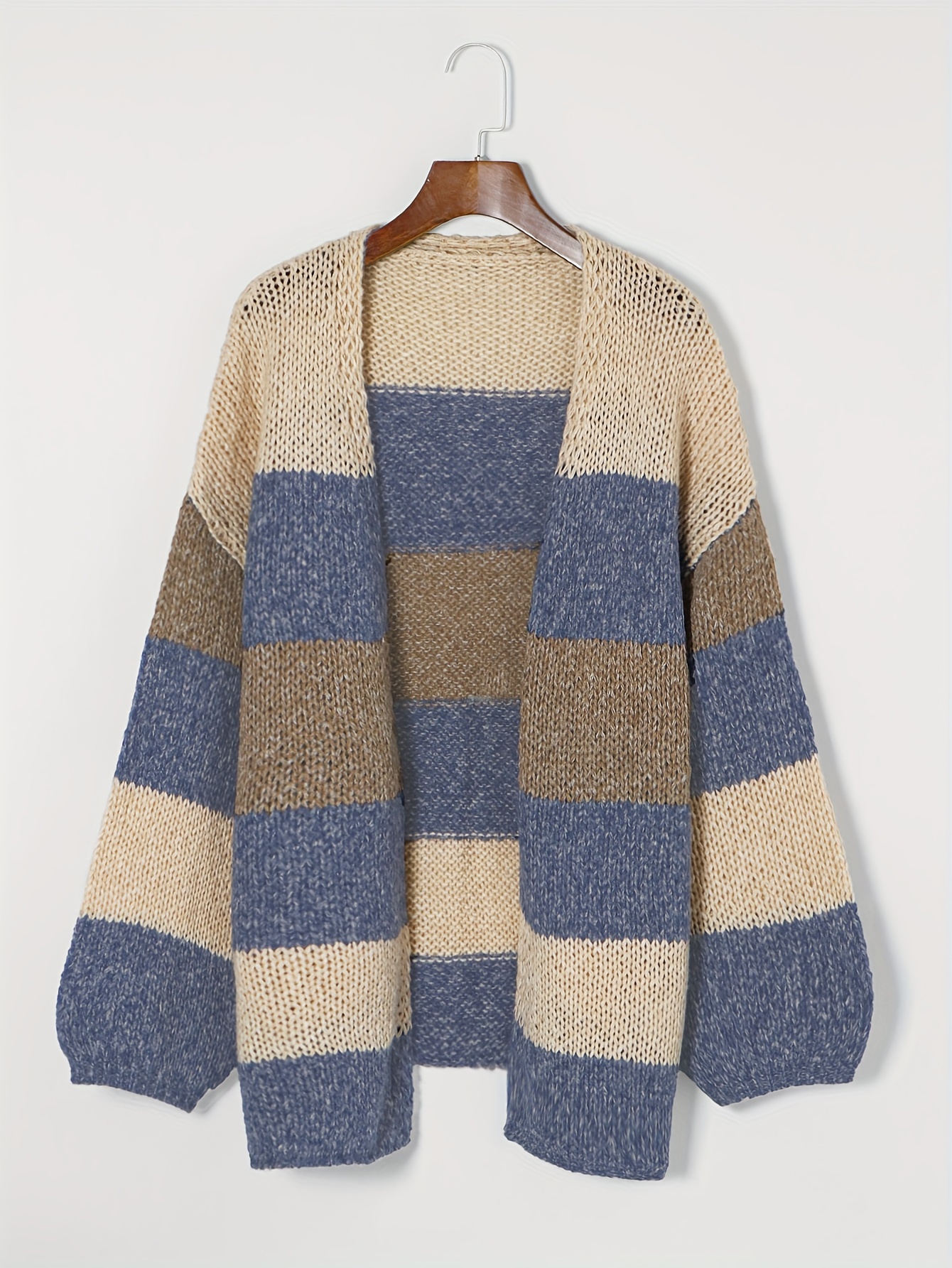 color block open front cardigan casual long sleeve drop - Temu Australia