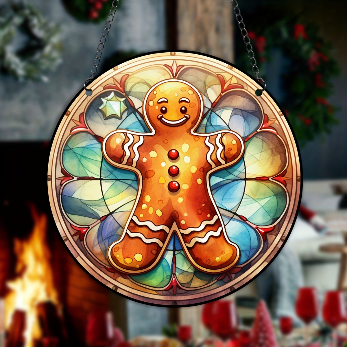 Christmas Pancake Man Window Decor Hanging Stained - Temu Netherlands