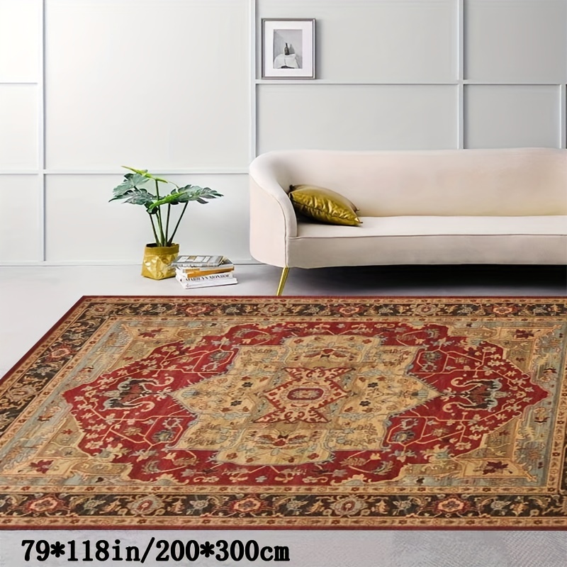 Crystal Velvet Red Vintage Pattern Carpet Boho Area Rug Non - Temu Canada