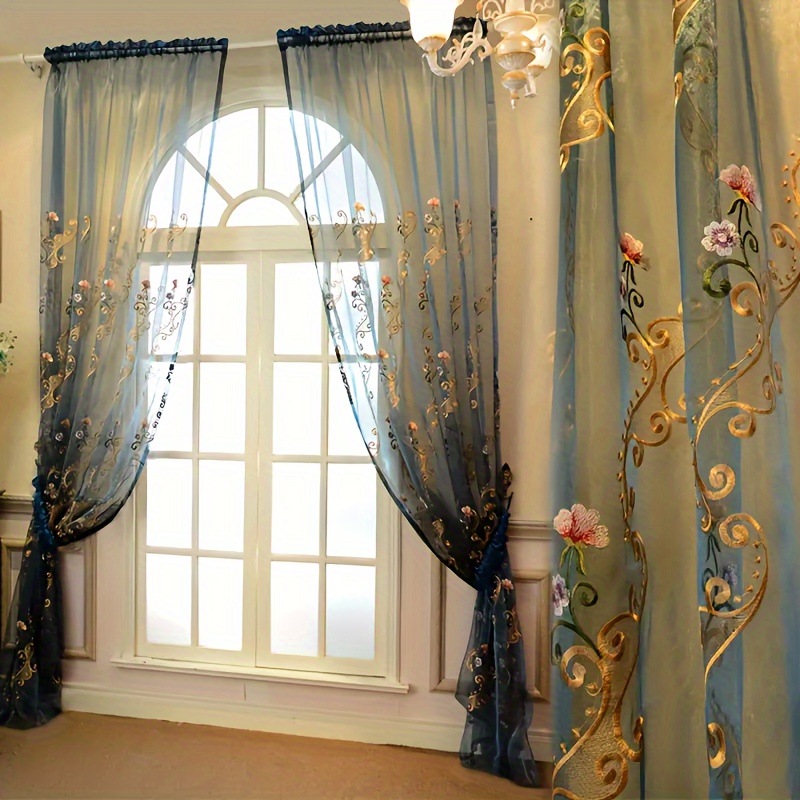 Minimalist Embroidered Sheer Curtain Rod Pocket Curtain - Temu Australia