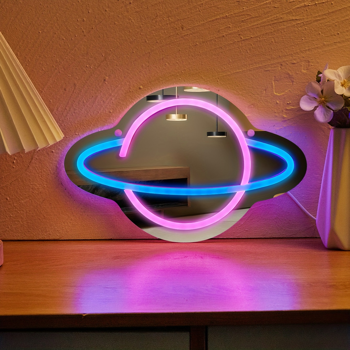 Planet Shaped Blue Mirror Led Neon Light Sign Usb Powered - Temu Norway